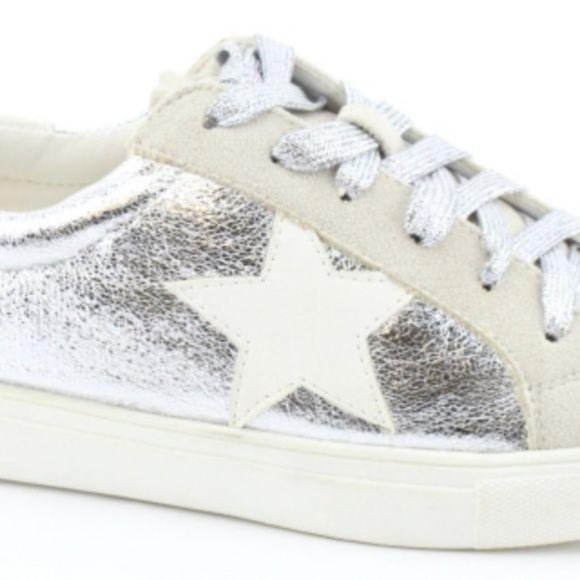 Shoes | Metallic Silver Low Top Star Sneakers | Poshmark